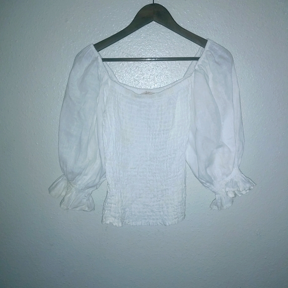 Sofia | Tops | Sofia S Linen White Puff Sleeve Gathered Elastic Bodice Crop Top Italy | Poshmark